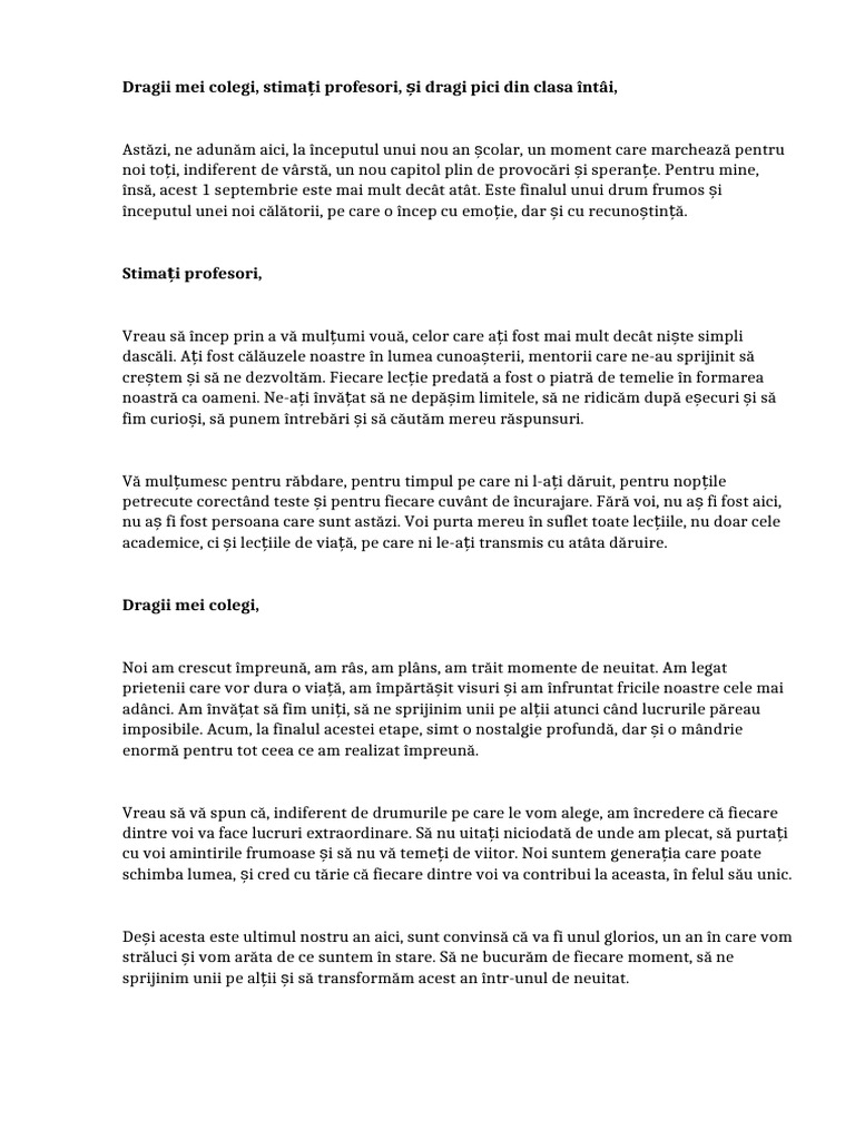 Discurs 1 Septembrie | PDF