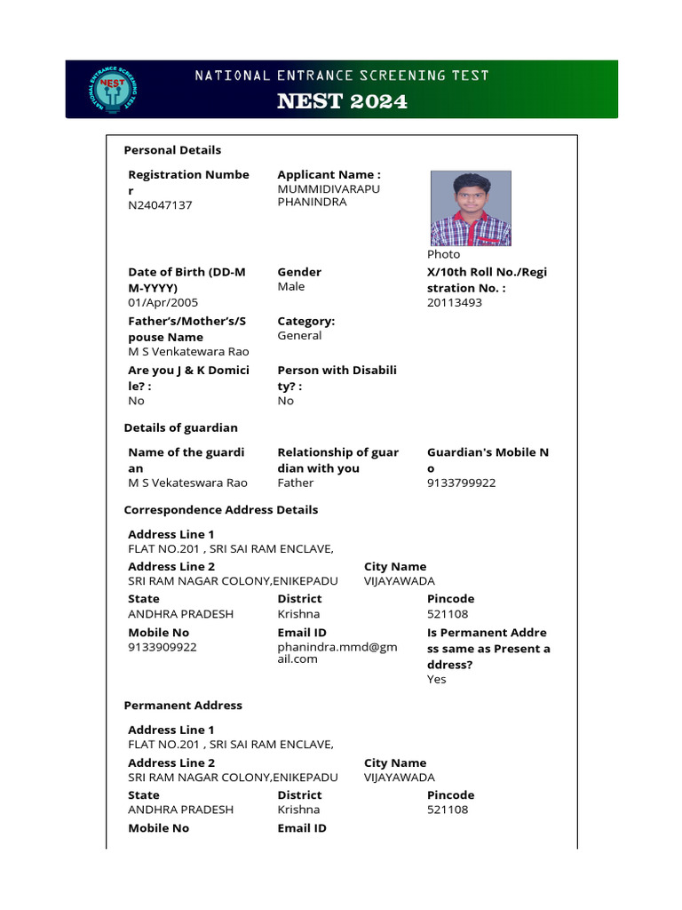 National Entrance Screening Test - 2024 | PDF