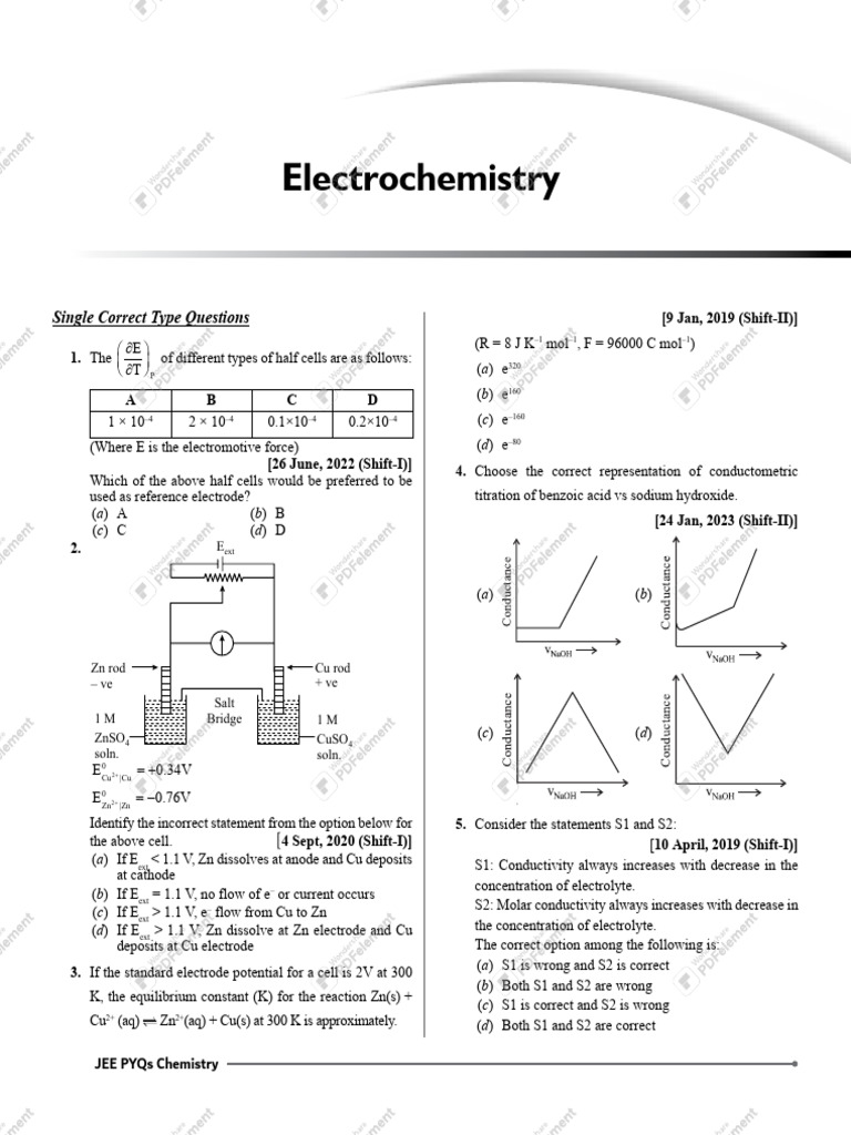 Electrochemistry - PYQ Practice Sheet - With Watermark | PDF