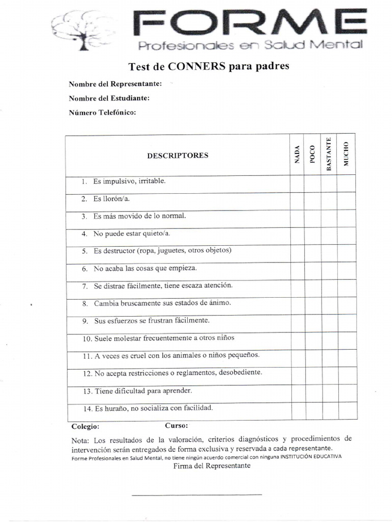TEST CONNERS PADRES | PDF