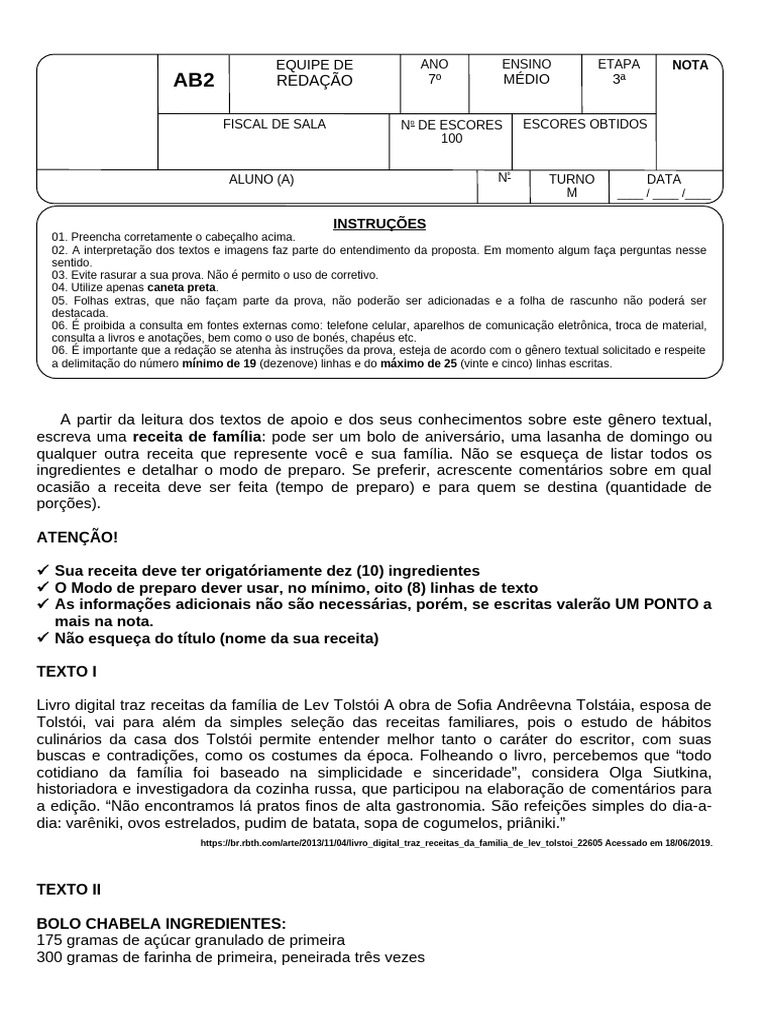Ab2 - Red - 7º Ano Ef | PDF