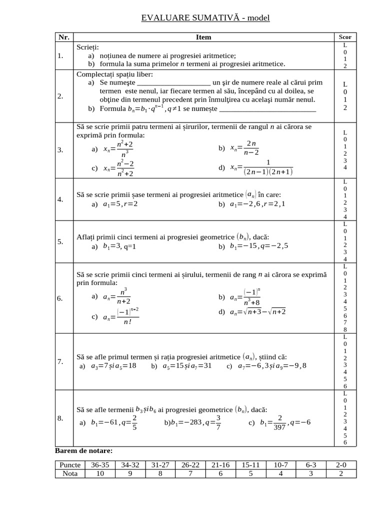 Evaluare Sumativa NR 1 Model | PDF