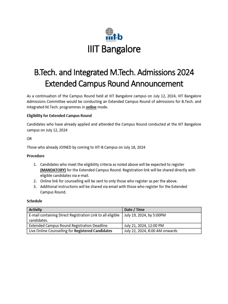 IIITB Extended Campus Round Announcement | PDF