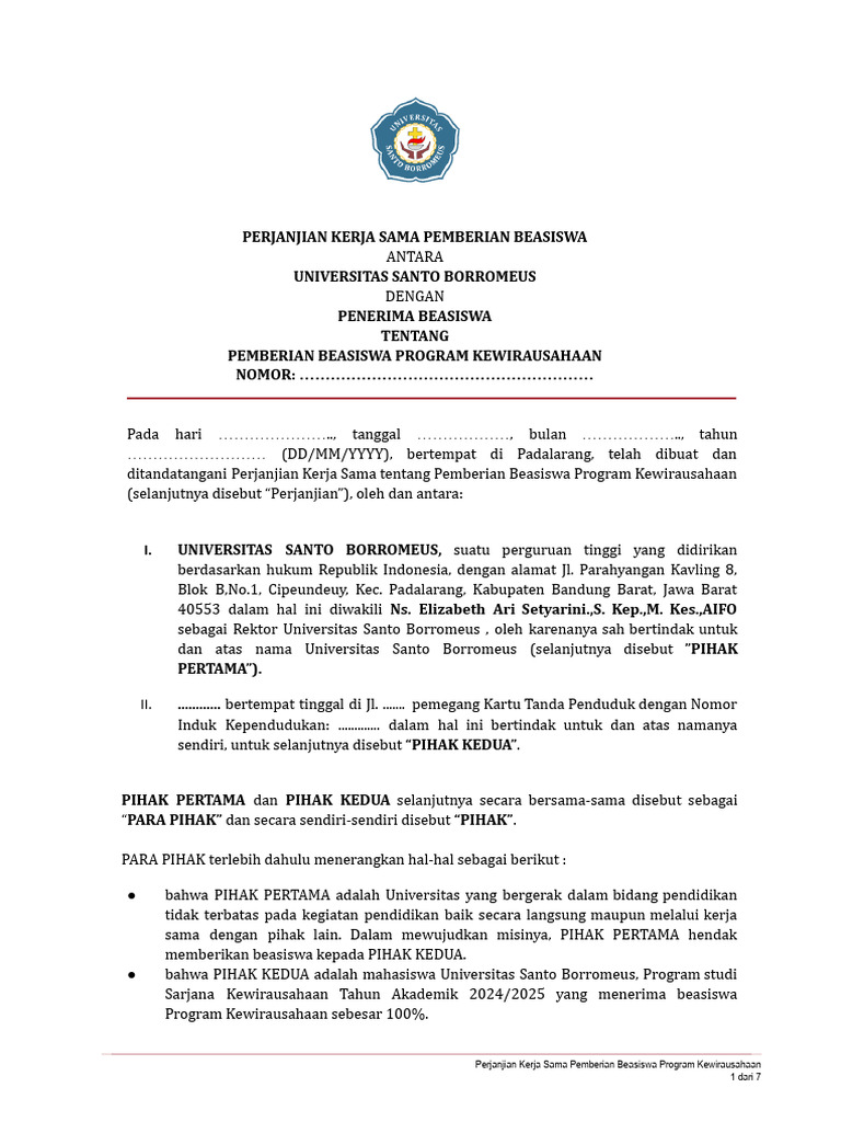 Draft MoA - Beasiswa Kewirausahaan 2024 (100%) | PDF