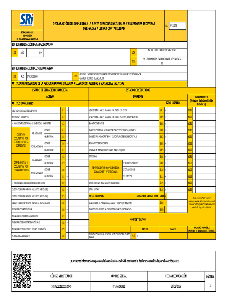 Formulario 102-2014 | PDF