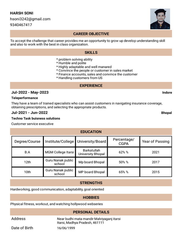 Resume Harsh Soni Format7 | PDF