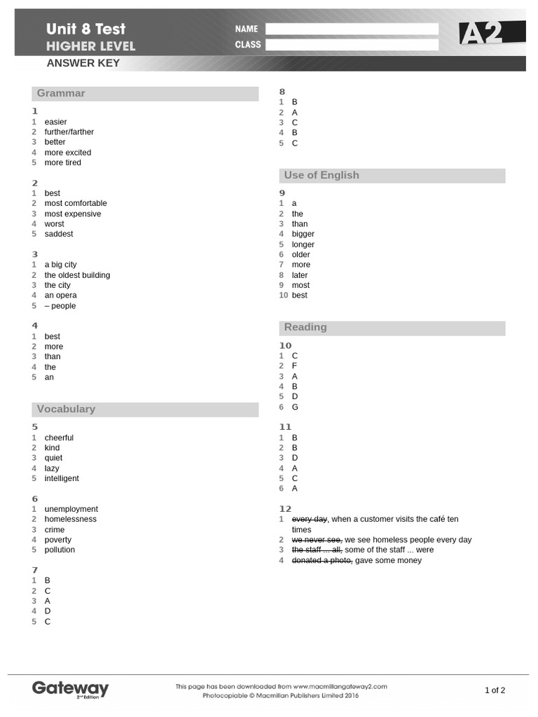 A2 UNIT 8 Test Answer Key Standard | PDF | Linguistics | Human ...