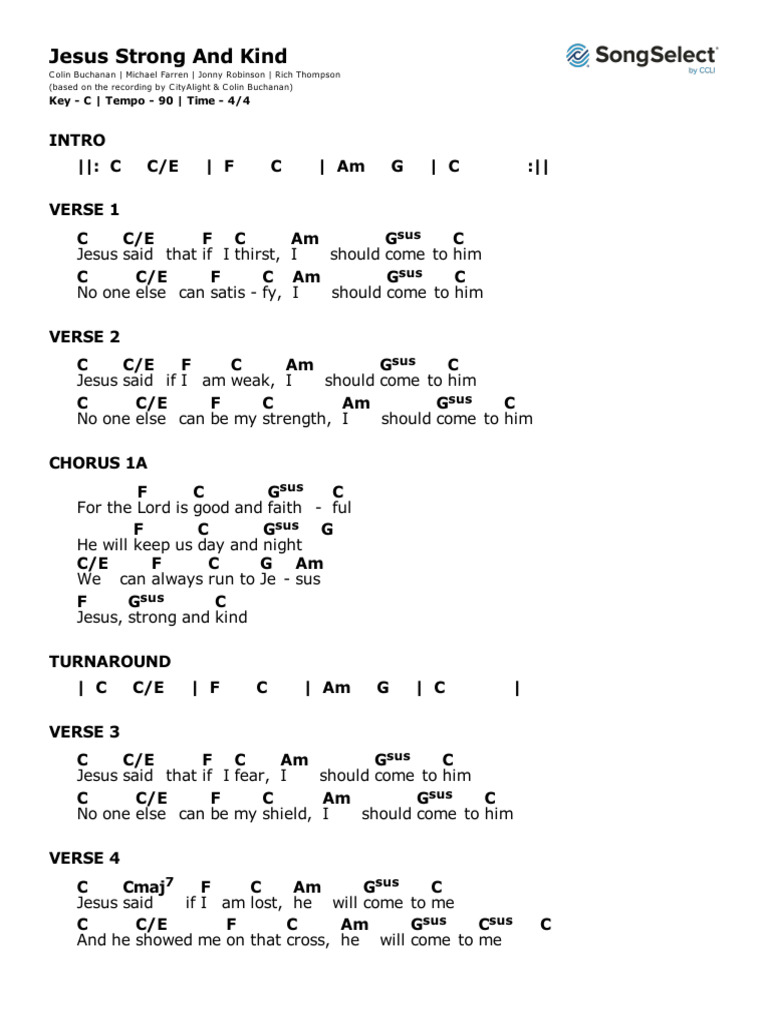 Jesus Strong and Kind - SongSelect Chart in C | PDF