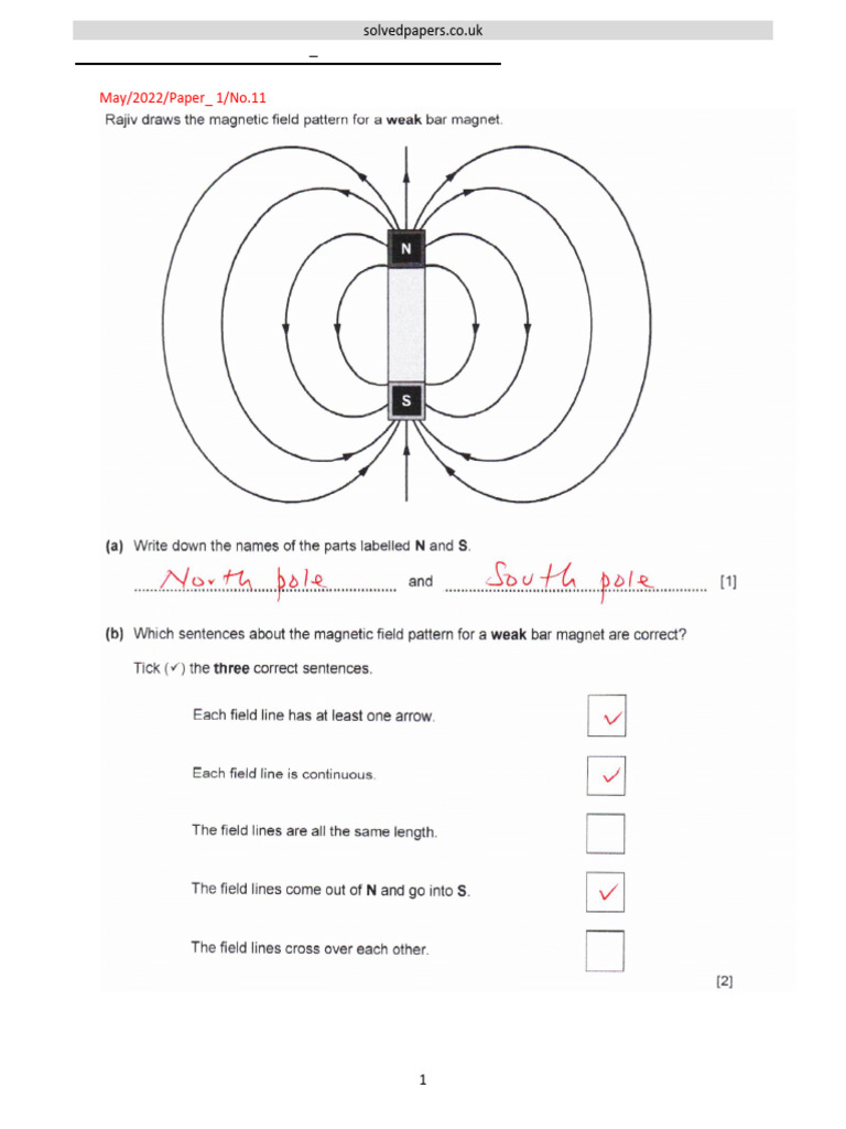 2022 17 Magnetism and Electromagnetic Checkpoint - Sec - 1 Physics - Solved | PDF