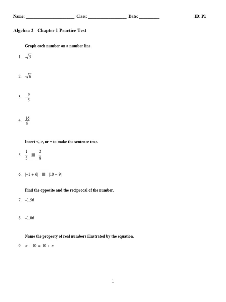 A2 Chapter 1 Practice Test (Edited) | PDF
