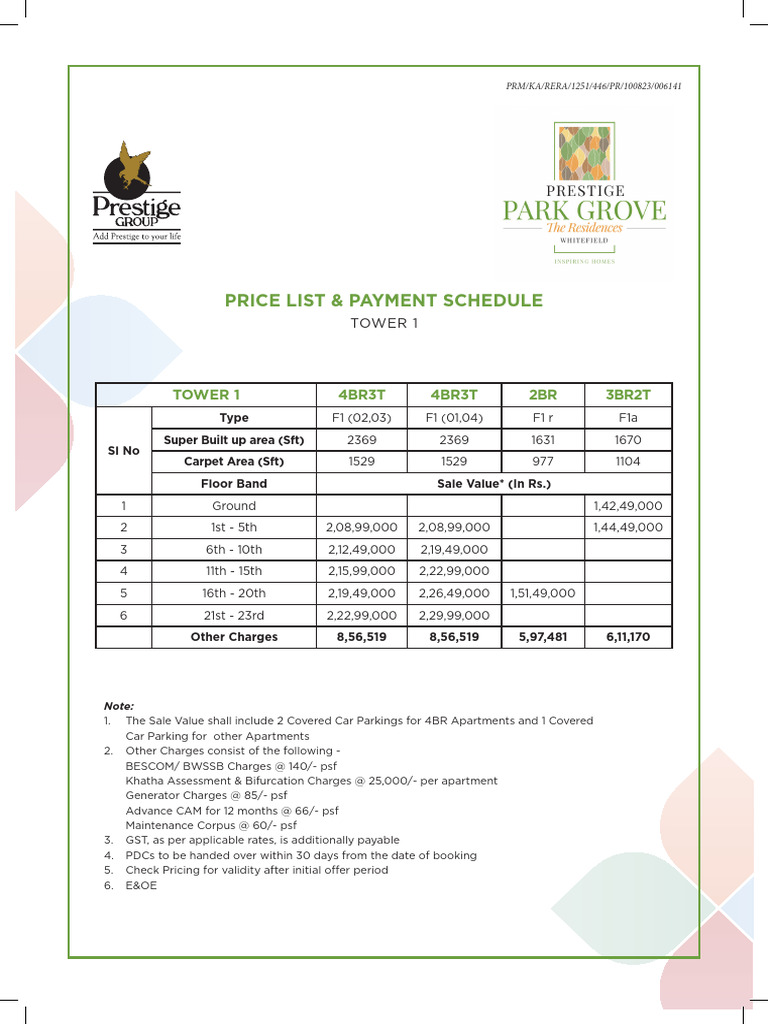 PPG PRICE LIST & PAYMENT SCHEDULE | PDF