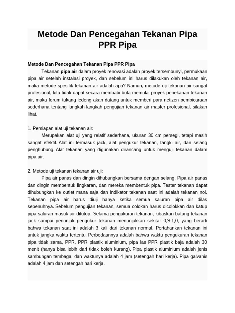 Metode Dan Pencegahan Tekanan Pipa PPR Pipa | PDF
