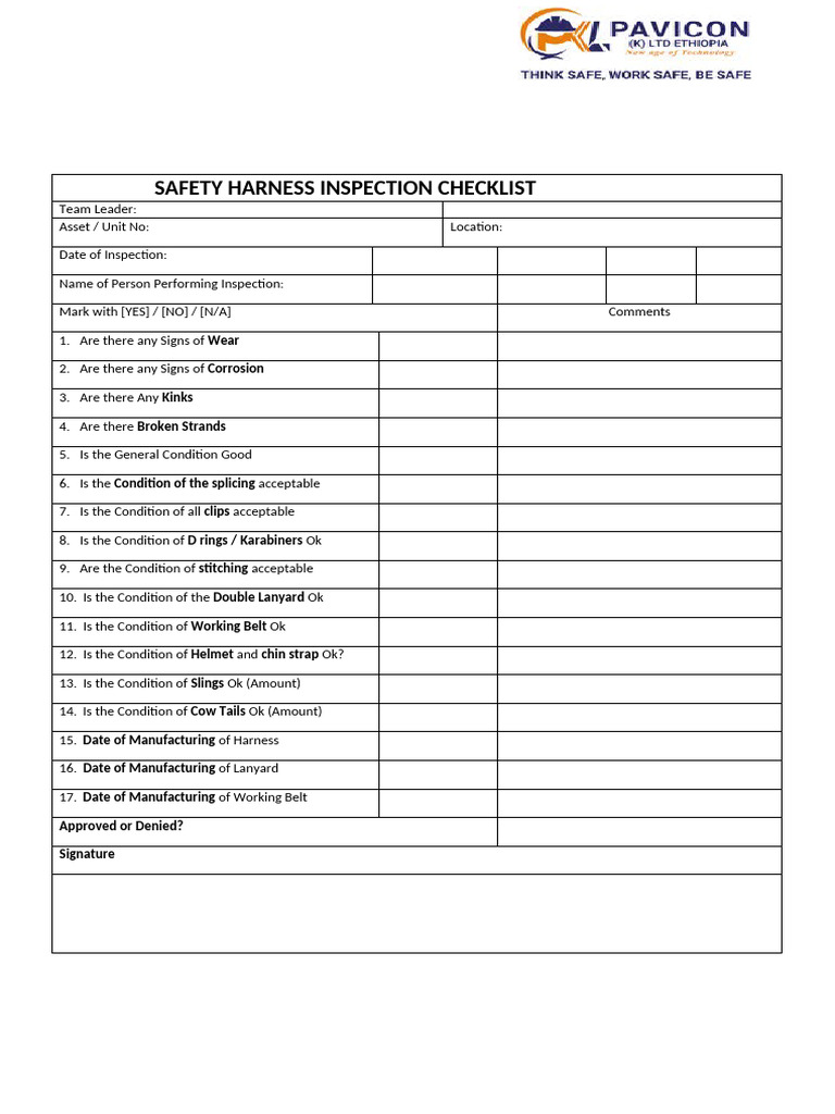 Safety Harness Inspection Checklist | PDF