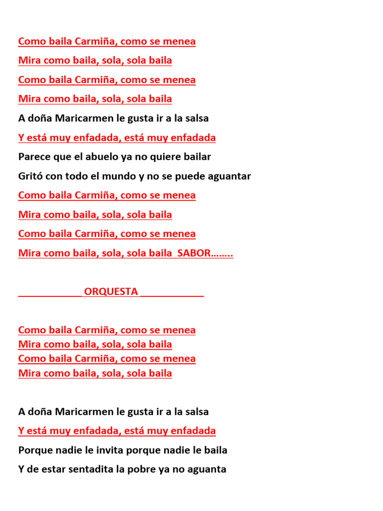 Como Baila Carmiña LETRA | PDF