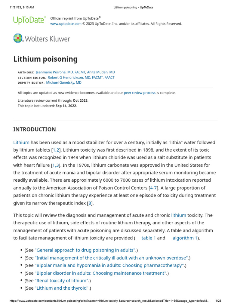 Lithium Poisoning - UpToDate | PDF