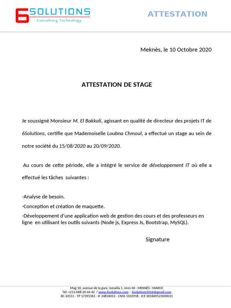 Attestation de Stage | PDF