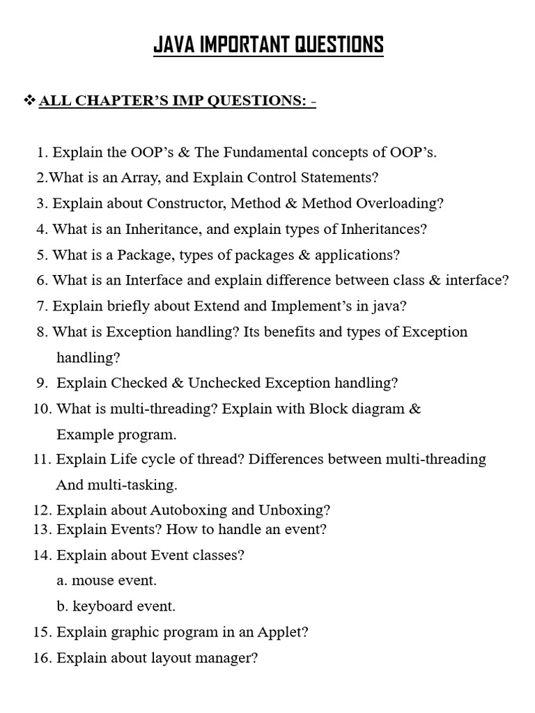 Java Important Questions | PDF