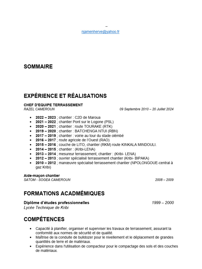 CV Hervé Njamen | PDF