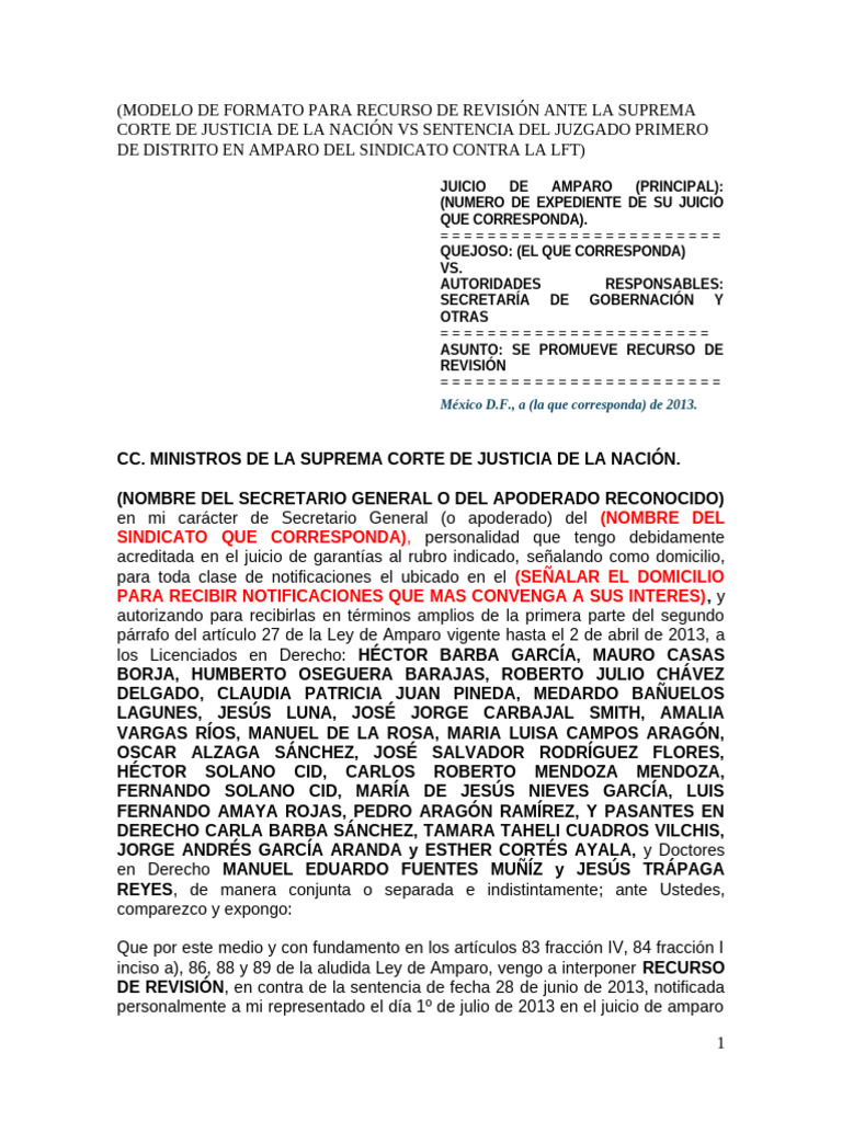 Modelo de Formato para Recurso de Revisión | PDF