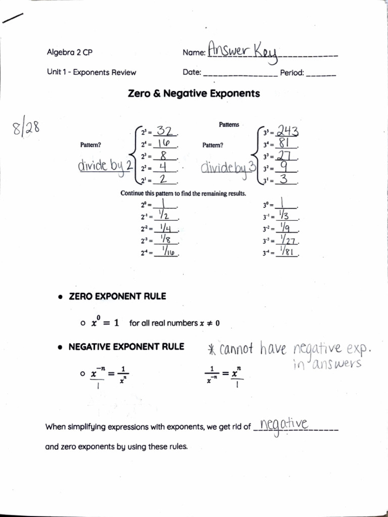 Zero and Negative Exponents Notes | PDF