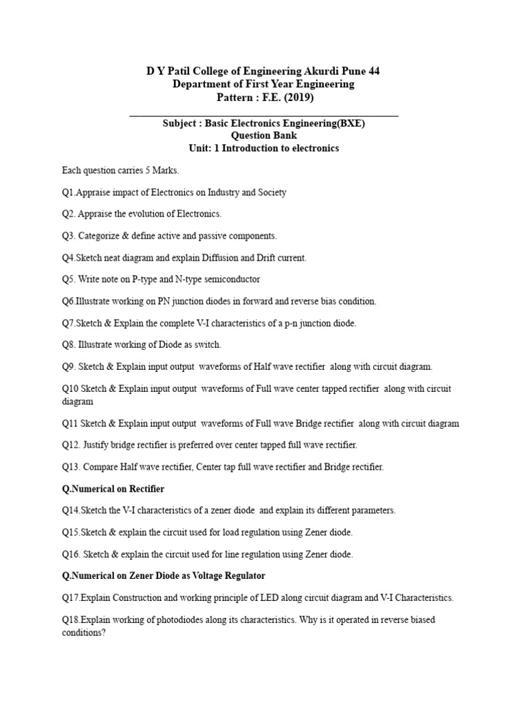 BXE Question Bank for F.E. Engineering | PDF