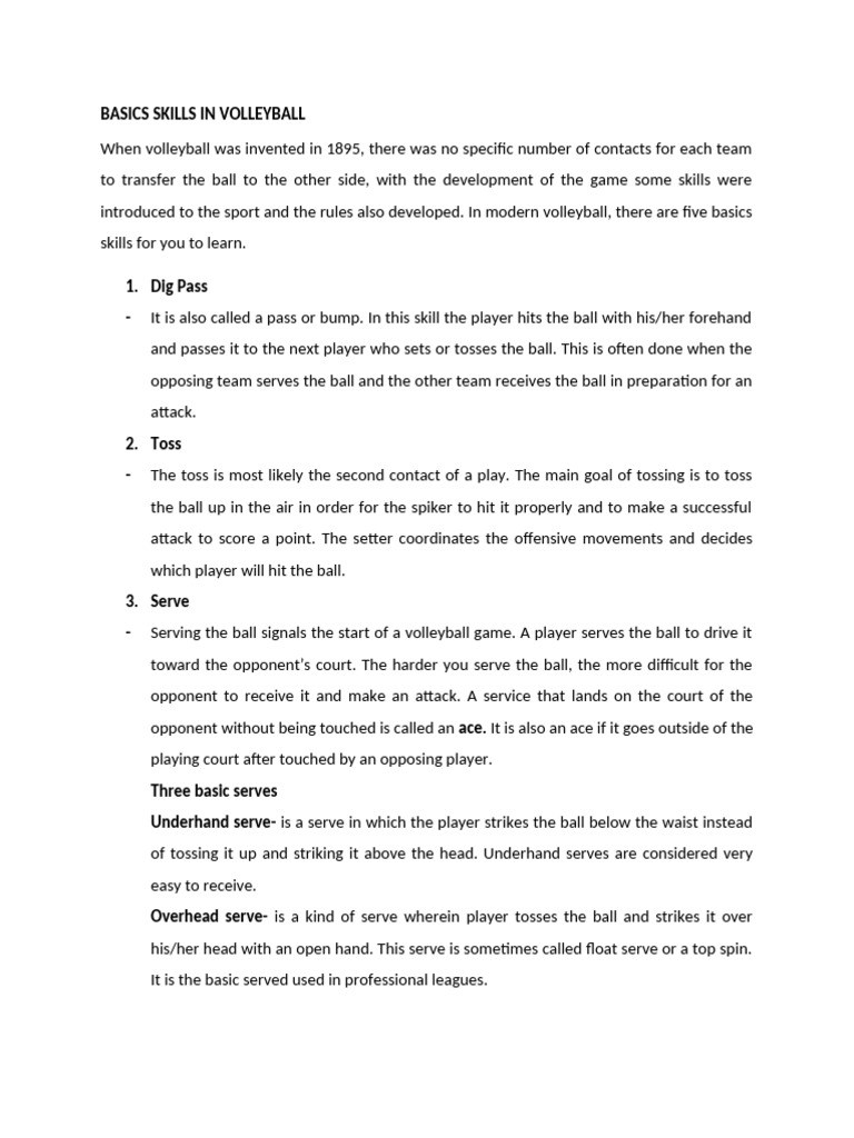 Basics Skills in Volleyball | PDF | Volleyball | History