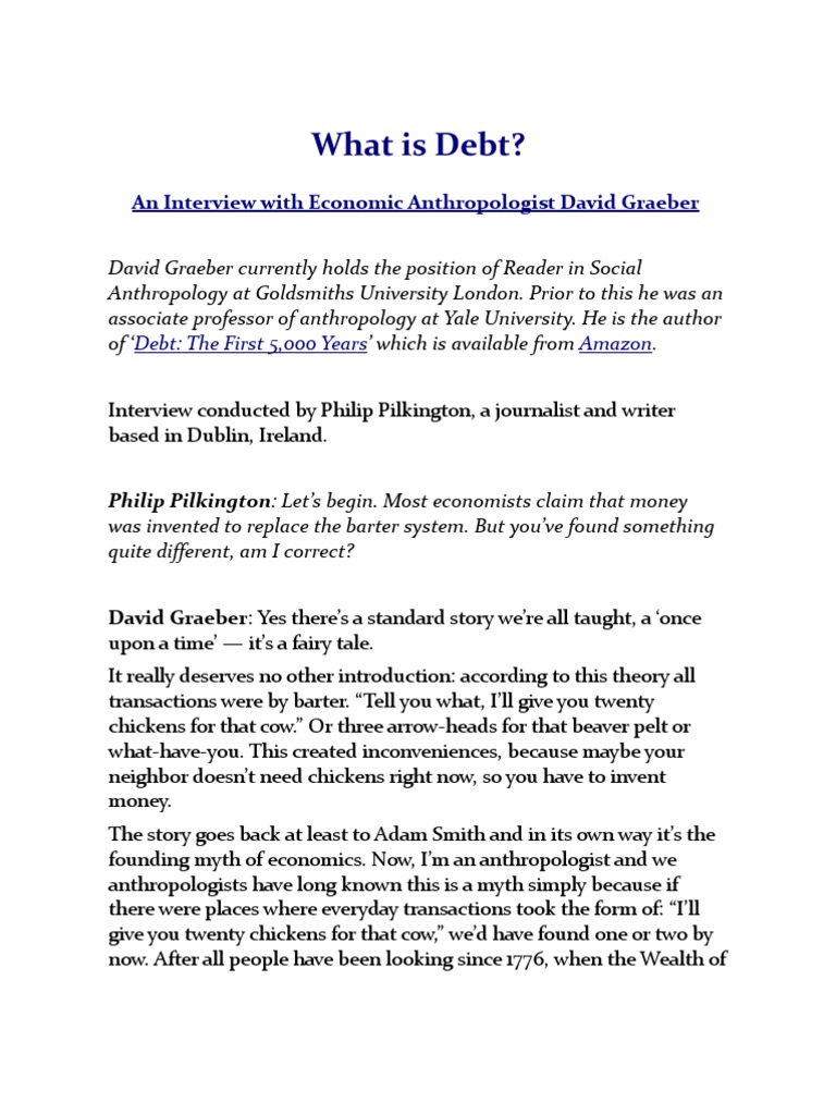 What Is Debt - Interview With David Graeber | PDF | Money | Medium Of ...