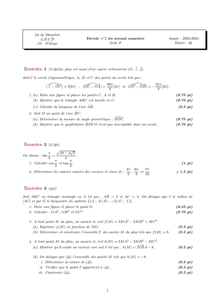 Devoir2 2SMSTR 2S Lsed 05 2024 | PDF