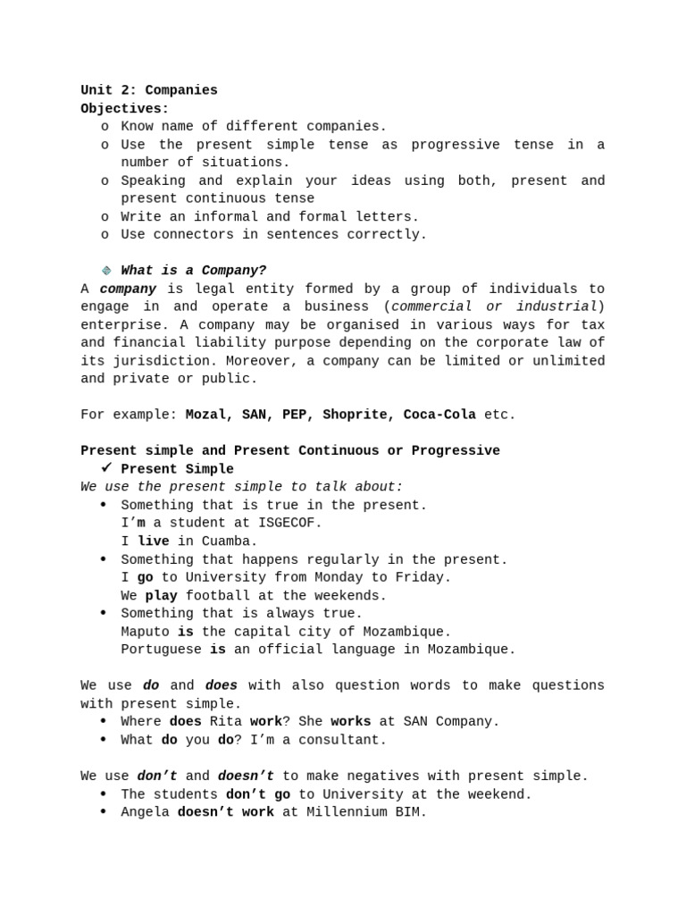 Explanatory Notes of Unit 2-Companies | PDF