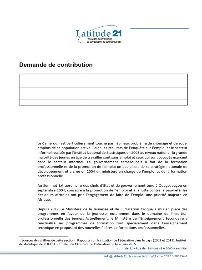 Projet Adefe-Nlati Demande de Contribution | PDF