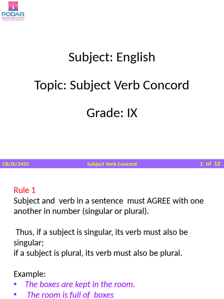 CB - IX - Eng - Subject Verb Concord | PDF