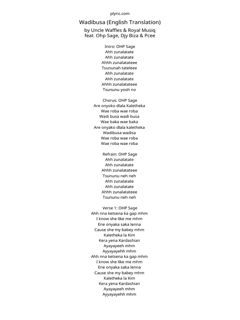 Wadibusa Lyrics and Translation | PDF | Songs | Musical Forms