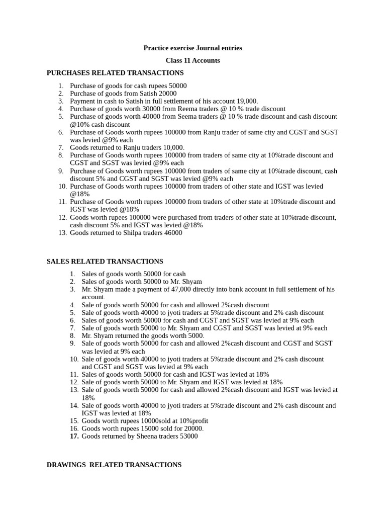 JOURNAL Entries PRACTICE | PDF