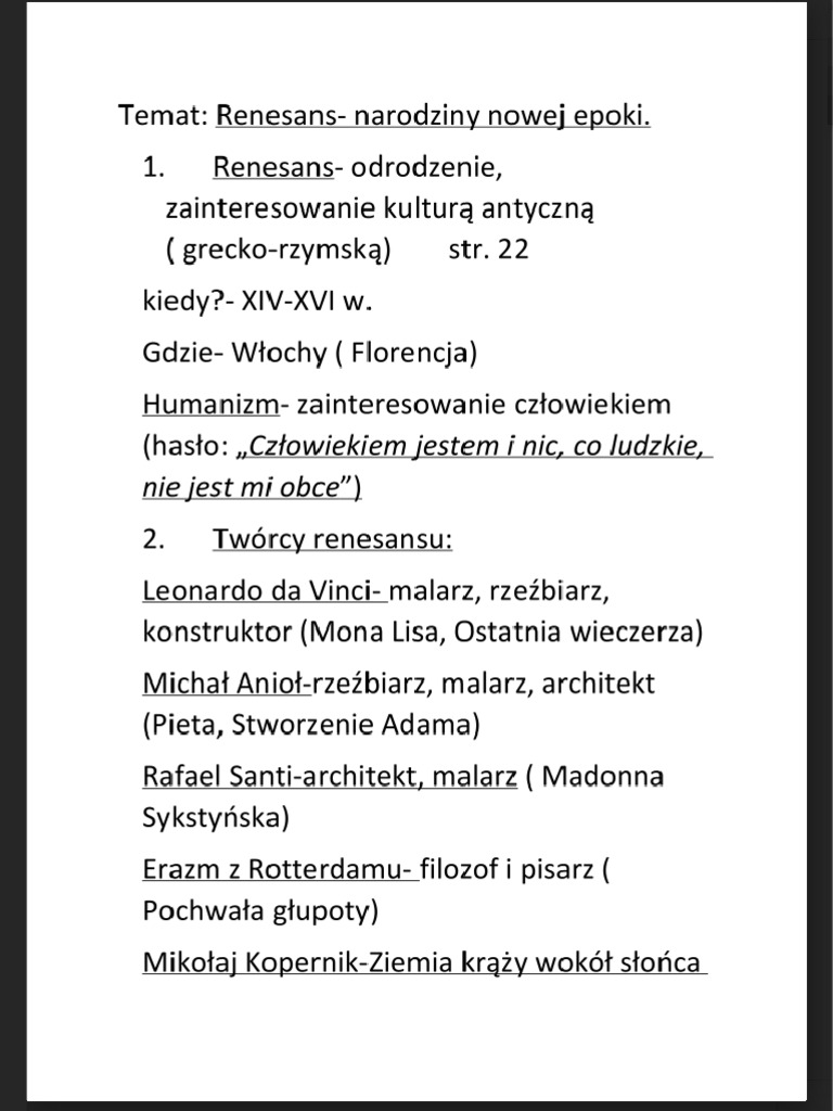 4, 5 Renesans- Narodziny Nowej Epoki. Kultura Renesansu w Europie..Docx - Google Диск | PDF