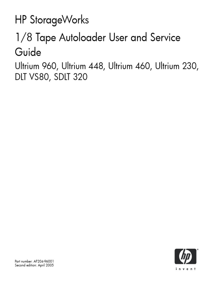 HP Storageworks 1/8 Tape Autoloader User and Service Guide | PDF