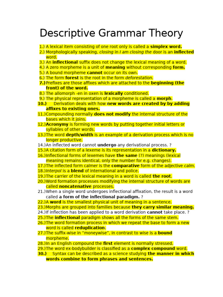 Descriptive Grammar Test | PDF