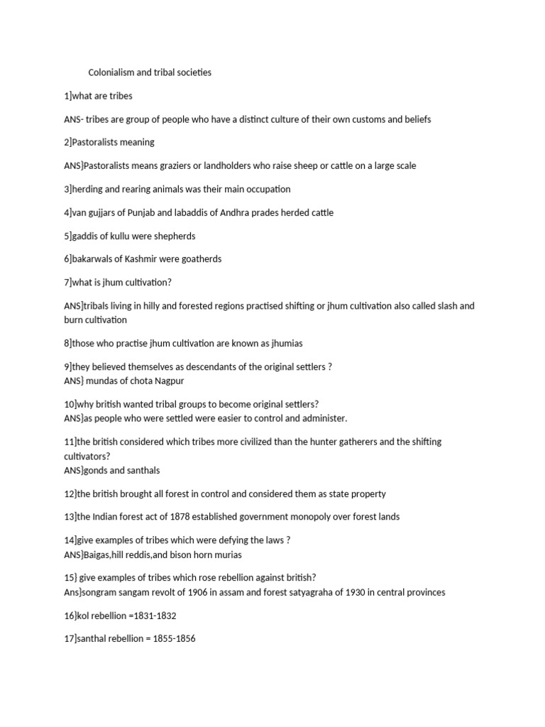 Colonialism and Tribal Societies Class 8 | PDF