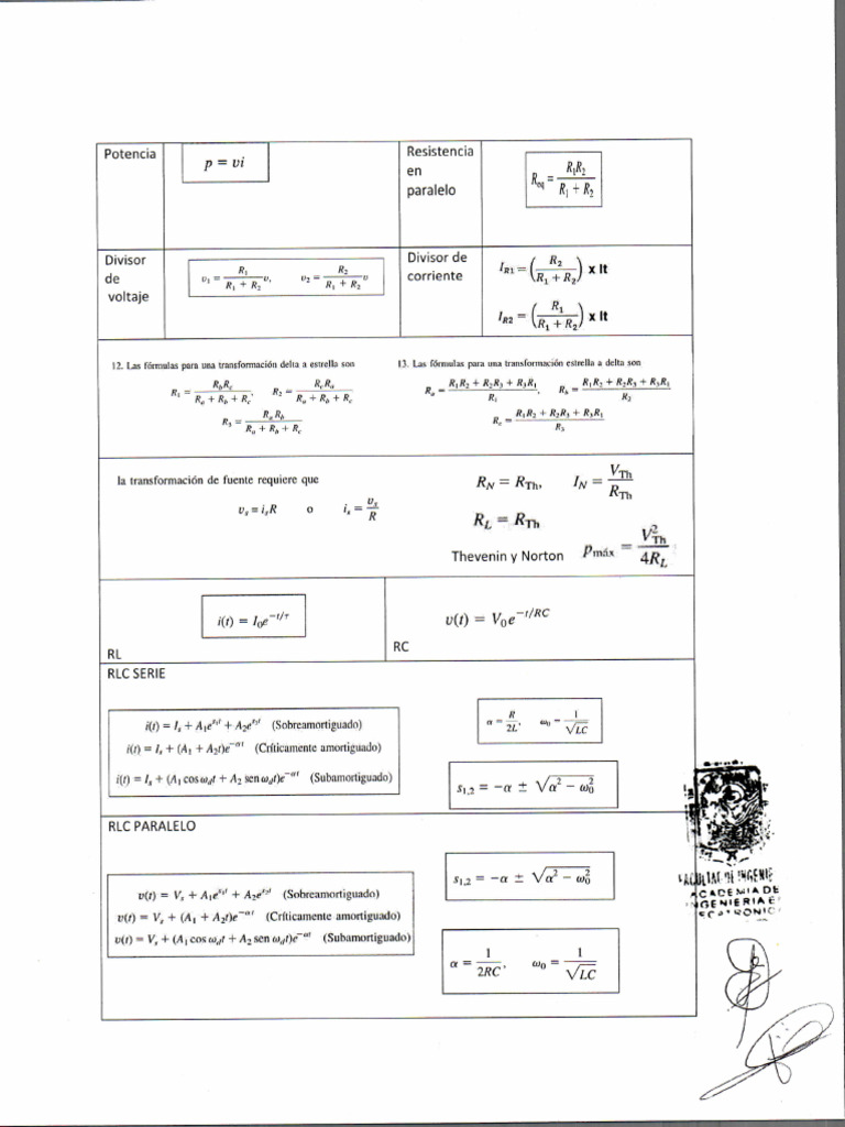 Formulario Circuitos Eléctricos | PDF