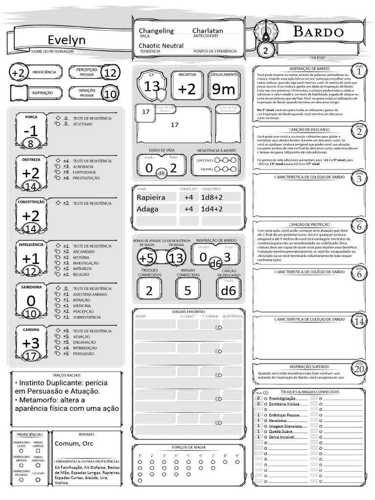Ficha de Bardo - Dnd 5 (1) | PDF