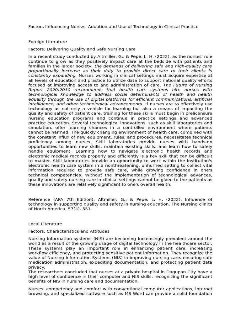 Factors Influencing Adaptation of Technology in Clinical Practices ...