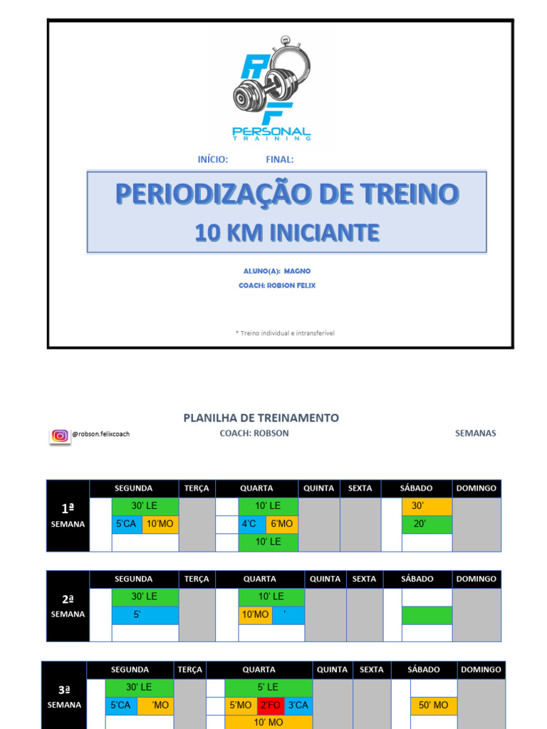 PLANILHA CORRIDA 10k | PDF