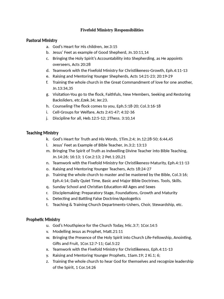 Fivefold Ministry Responsibilities | PDF | Jesus | God