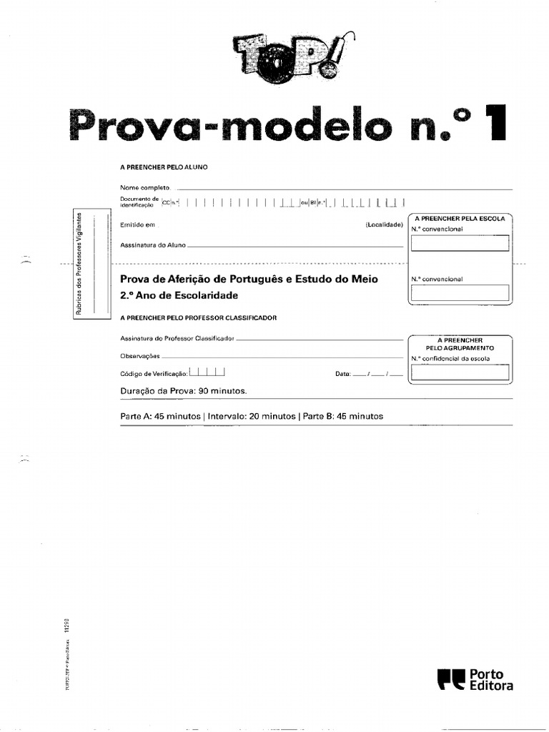 Prova Modelo 1 - 2º Ano | PDF