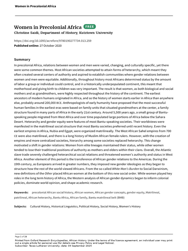 Women of Precolonial Era | PDF