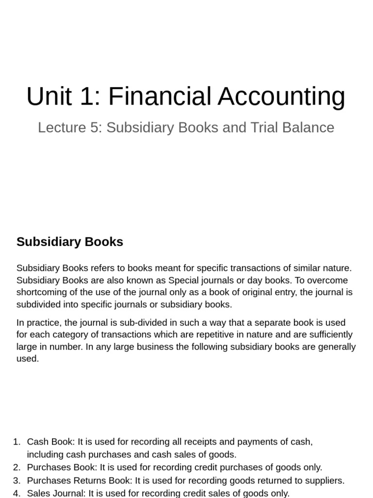 Lecture 5_ Subsidiary Books and Trial Balance | PDF