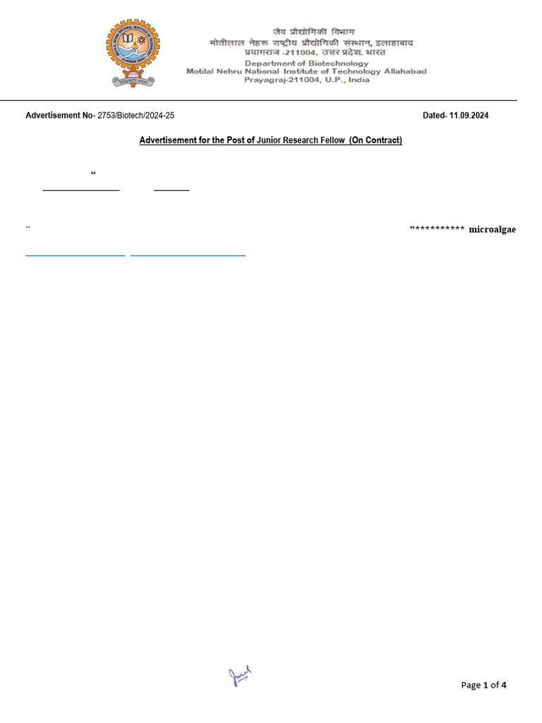 JRF Position in Biotech Research | PDF | Business | Computers