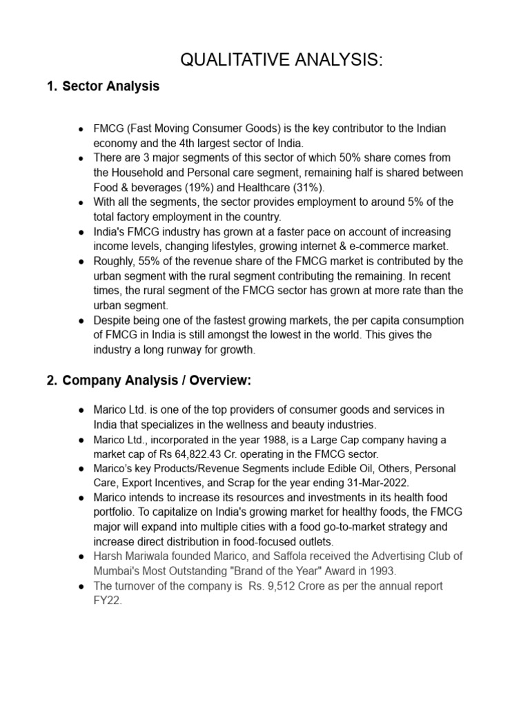 Marico Ltd: FMCG Sector Insights | PDF | Economies | Business