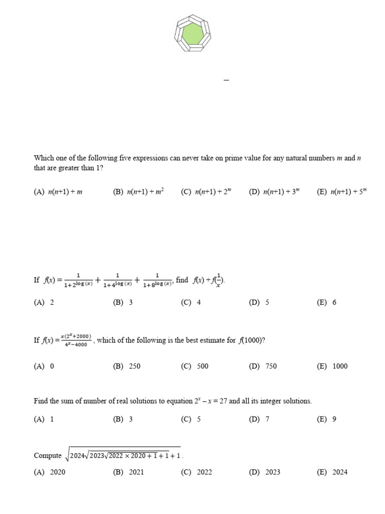 2023 PWMTC Advanced Individual 1 - Problems | PDF | Equations | Algebra
