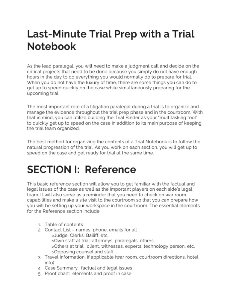 Paralegal Artilce (Trial Notebooks) | PDF | Discovery (Law ...