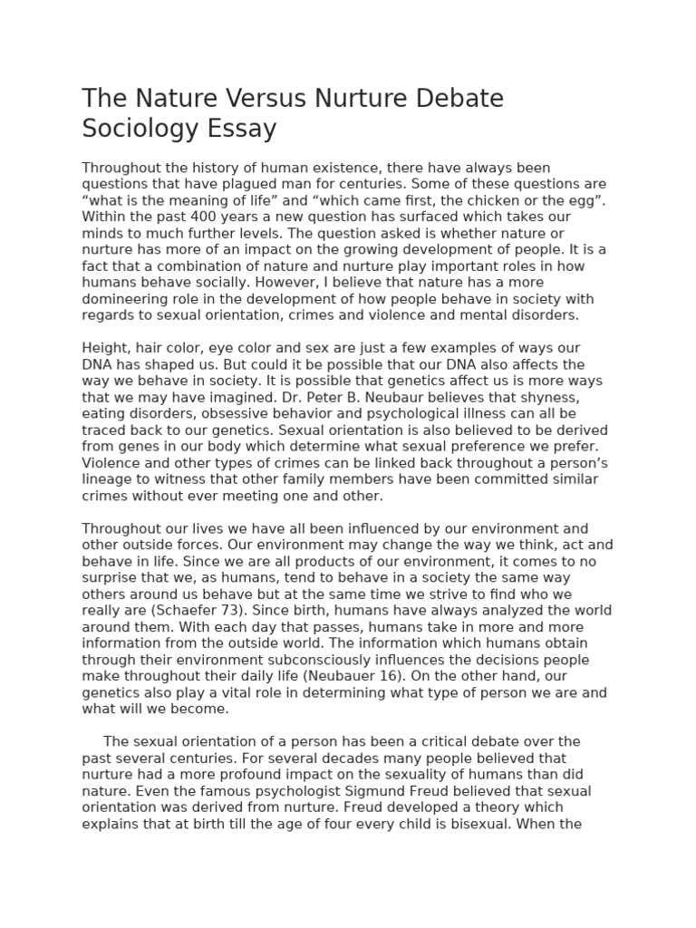 The Nature Versus Nurture Debate Sociology Essay | PDF
